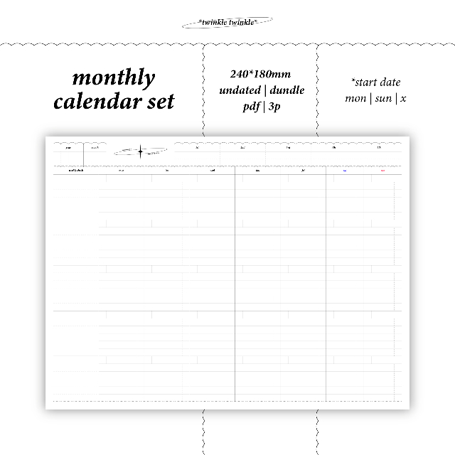 [twinkle twinkle] monthly calendar set (yo_upi) - TMM 페이퍼
